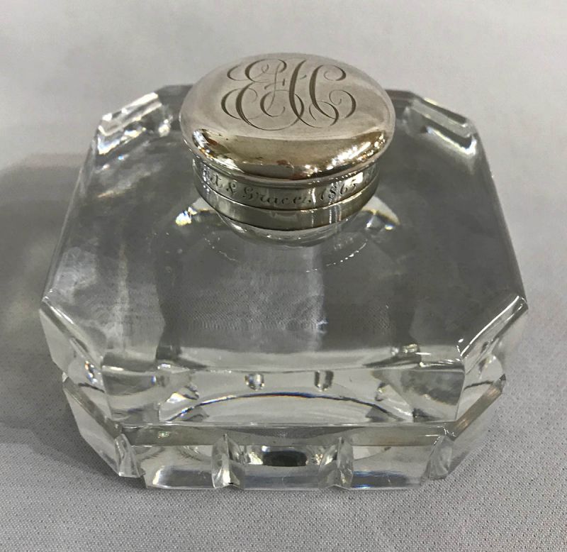 Antique Tiffany & Co. Glass & Silver Plate Inkwell