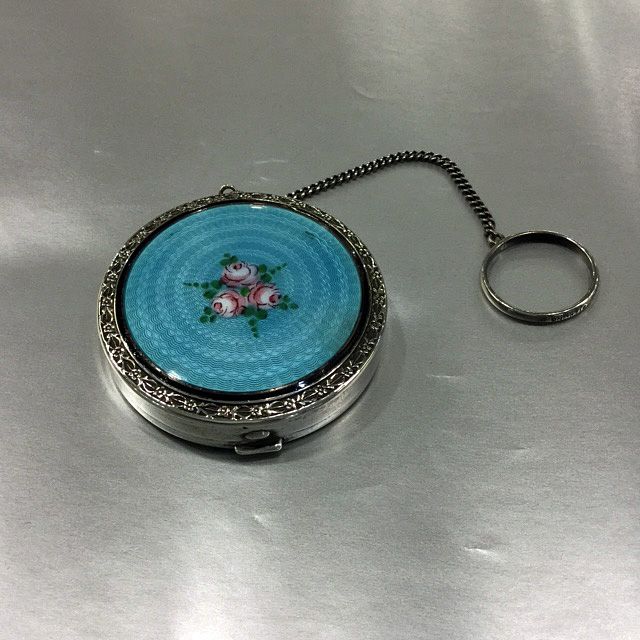 Art Deco Guilloche Enamel Sterling Silver Powder & Rouge Compact
