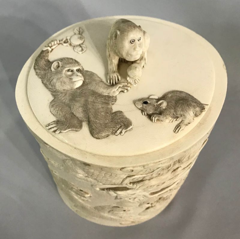 Meiji Period Ivory Tusk Depicting Zodiac Animals Carved In Relief ...