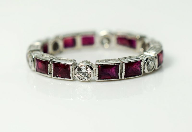Modern Ruby and Diamond Eternity Band
