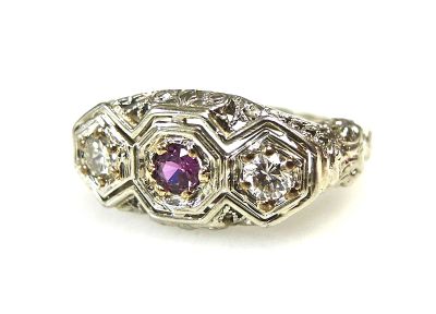 Vintage Filigree Ruby and Diamond Ring