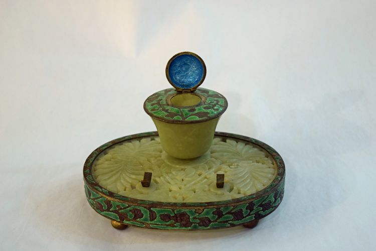 Vintage Carved Jade and Enamel Inkstand | Cynthia Findlay Fine ...