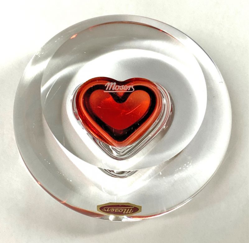 Vintage Moser Rosalin Crystal Paperweight with Rose Coloured Heart ...