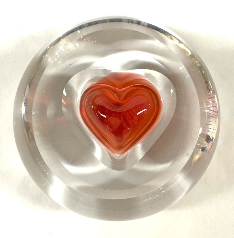Vintage Moser Rosalin Crystal Paperweight with Rose Coloured Heart ...