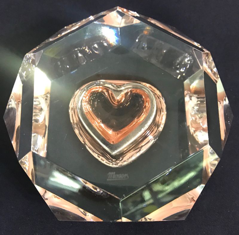 Vintage Moser Rosalin Cut Crystal Paperweight with Rose Coloured Heart ...