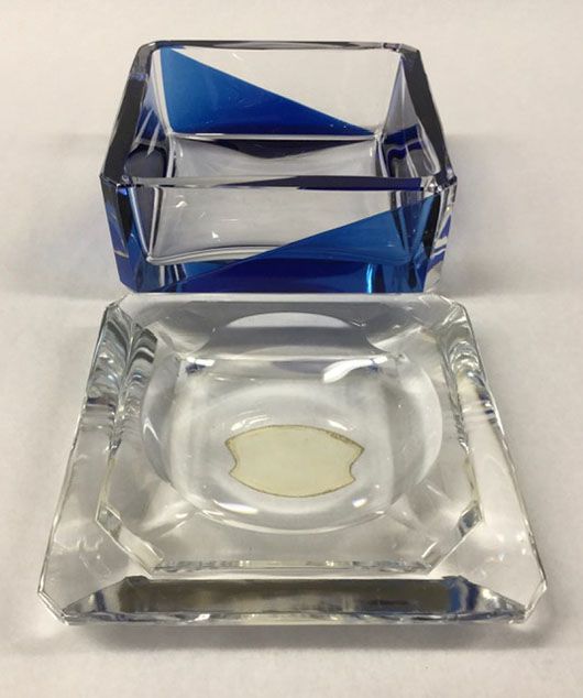 Vintage Val St. Lambert Blue and Clear Crystal Cigarette Box/Ashtray ...