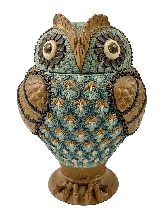 Doulton Lambeth Silicon Ware Owl Form Covered Jar / Humidor, Modelled ...