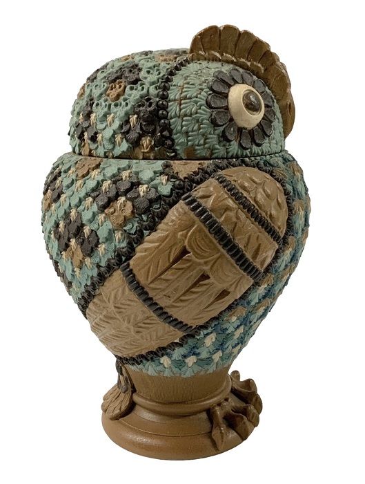 Doulton Lambeth Silicon Ware Owl Form Covered Jar / Humidor, Modelled ...