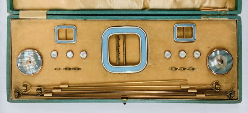 Mother of Pearl & Enamelled Hat Pins & Buckles In A Fitted Box ...