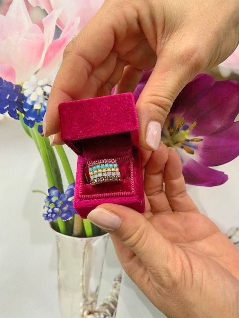 Vintage Sapphire Opal Cultured Pearl Turquoise and Ruby Stack Ring ...