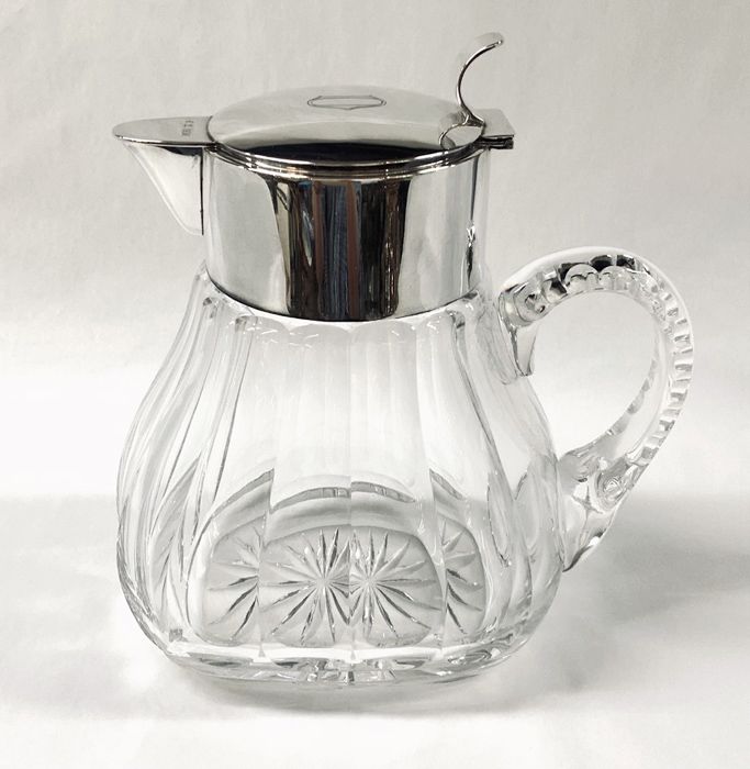 Substantial Art Deco Cut Crystal Covered Water Pitcher With Silver ...