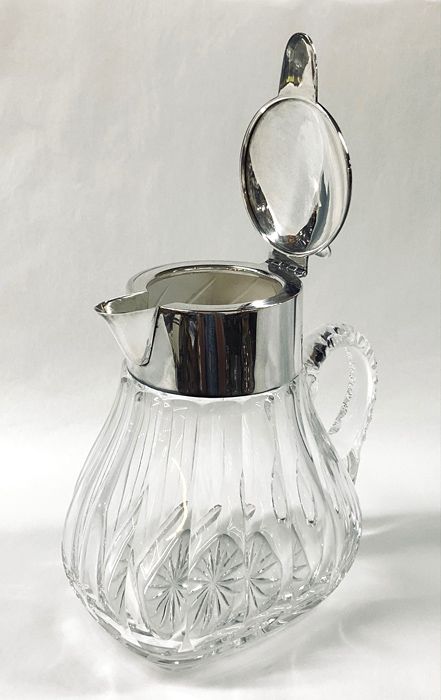 Substantial Art Deco Cut Crystal Covered Water Pitcher With Silver ...