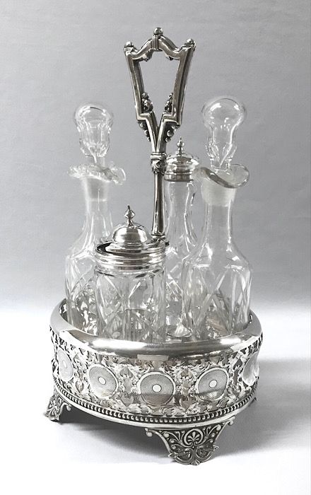 Victorian Cut Crystal And Silver Plate Four Bottle Cruet Stand ...