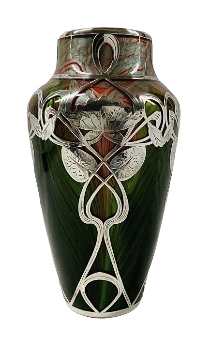 Art Nouveau Loetz Titania Silver Overlay Vase