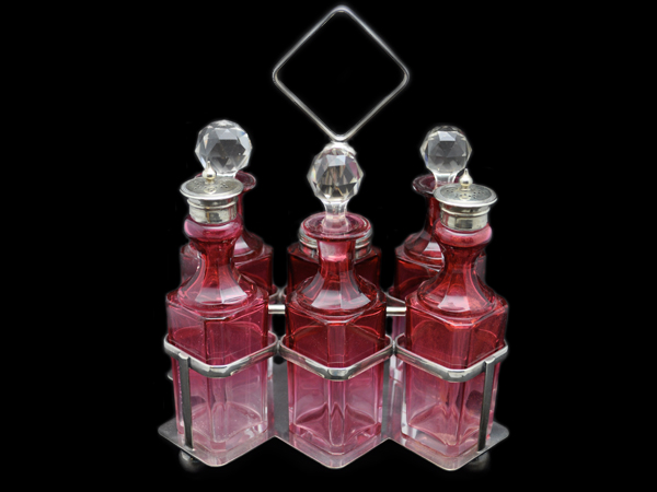Cranberry Glass Condiment Set | Cynthia Findlay Fine Jewellery & Antiques