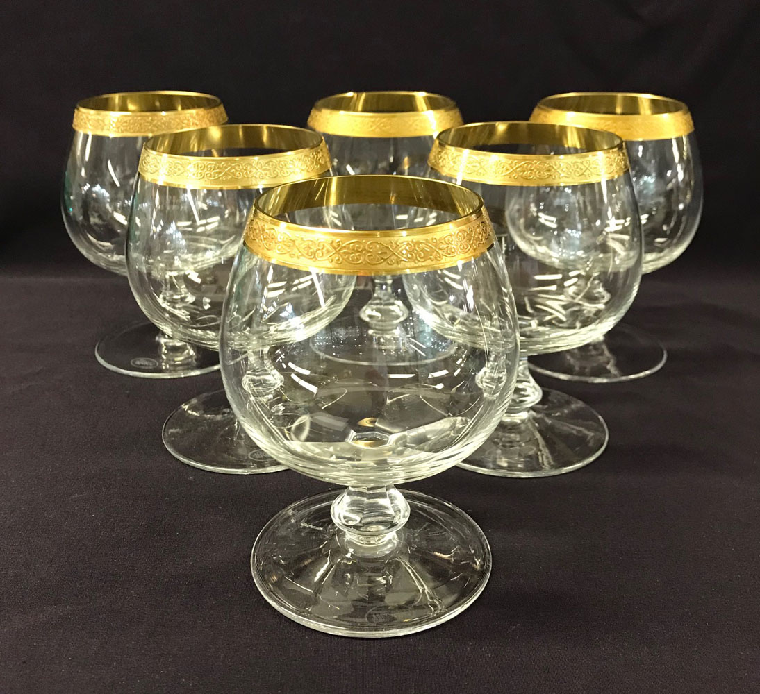 Moser Crystal “Lady Hamilton Gold Encrusted Band” Brandy Snifters