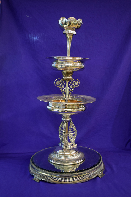 Victorian Silver Plate Three Tiered Epergne & Late Victorian Plateau