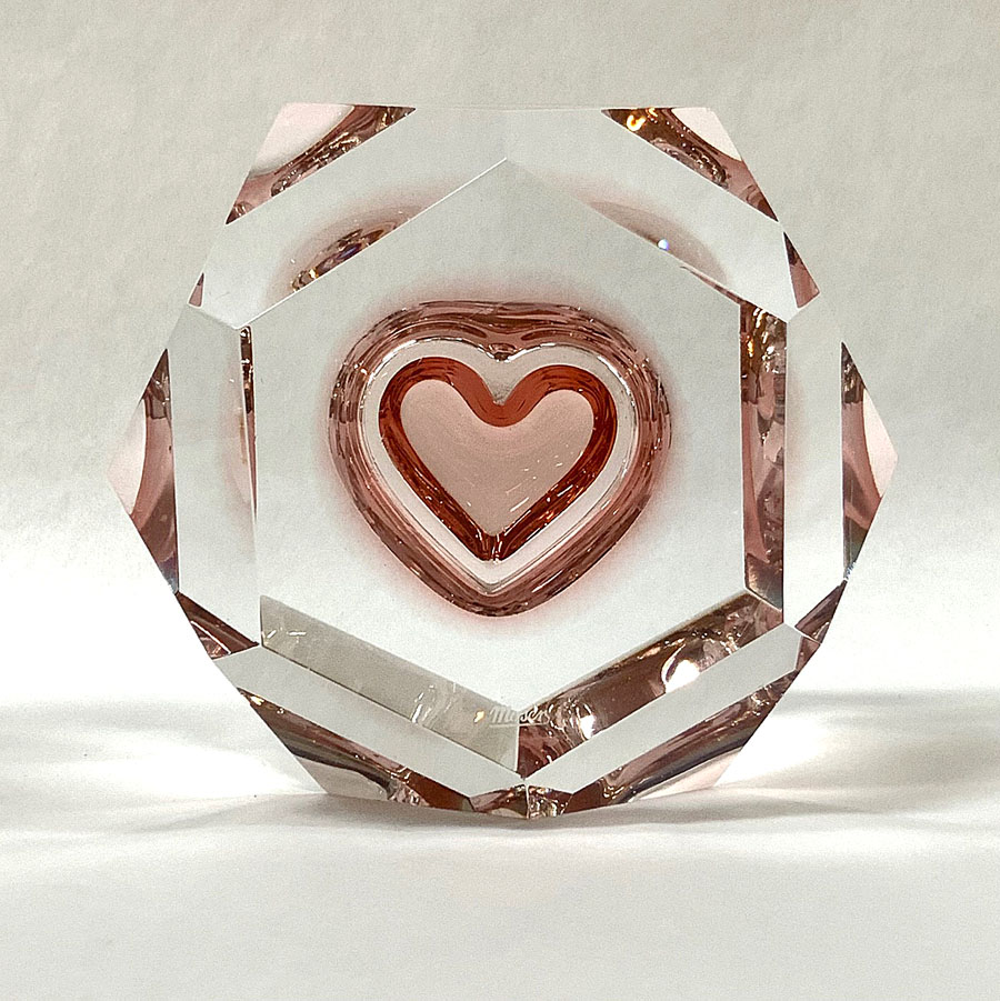 Vintage Moser Rosalin Cut Crystal Paperweight with Rose Coloured Heart ...