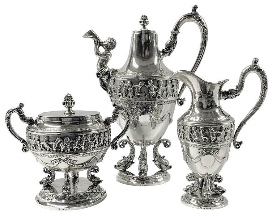 Triton Motif 930 Fine Silver Coffee Set, made by Kremos