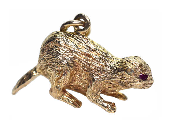 Vintage Ruby Beaver Charm Pendant