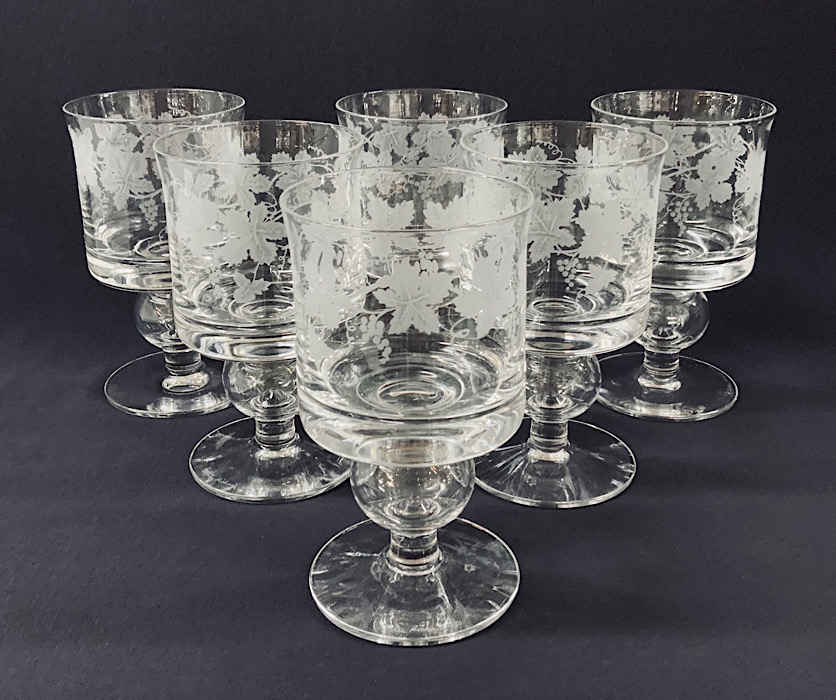 Hand Engraved Crystal Rummers, Signed And Dated Stephen Rickard 1980